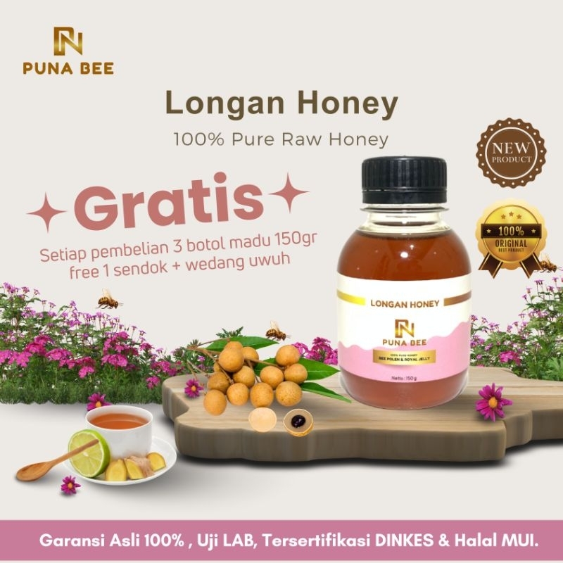 Jual PUNABEE LONGAN HONEY MADU WITH EXTRA BEE POLLEN & ROYAL JELLY 150GR | Shopee Indonesia