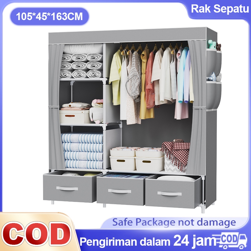 Jual Lemari Pakaian Kain Portable Jumbo Multifungsi Laci tiga Lemari ...