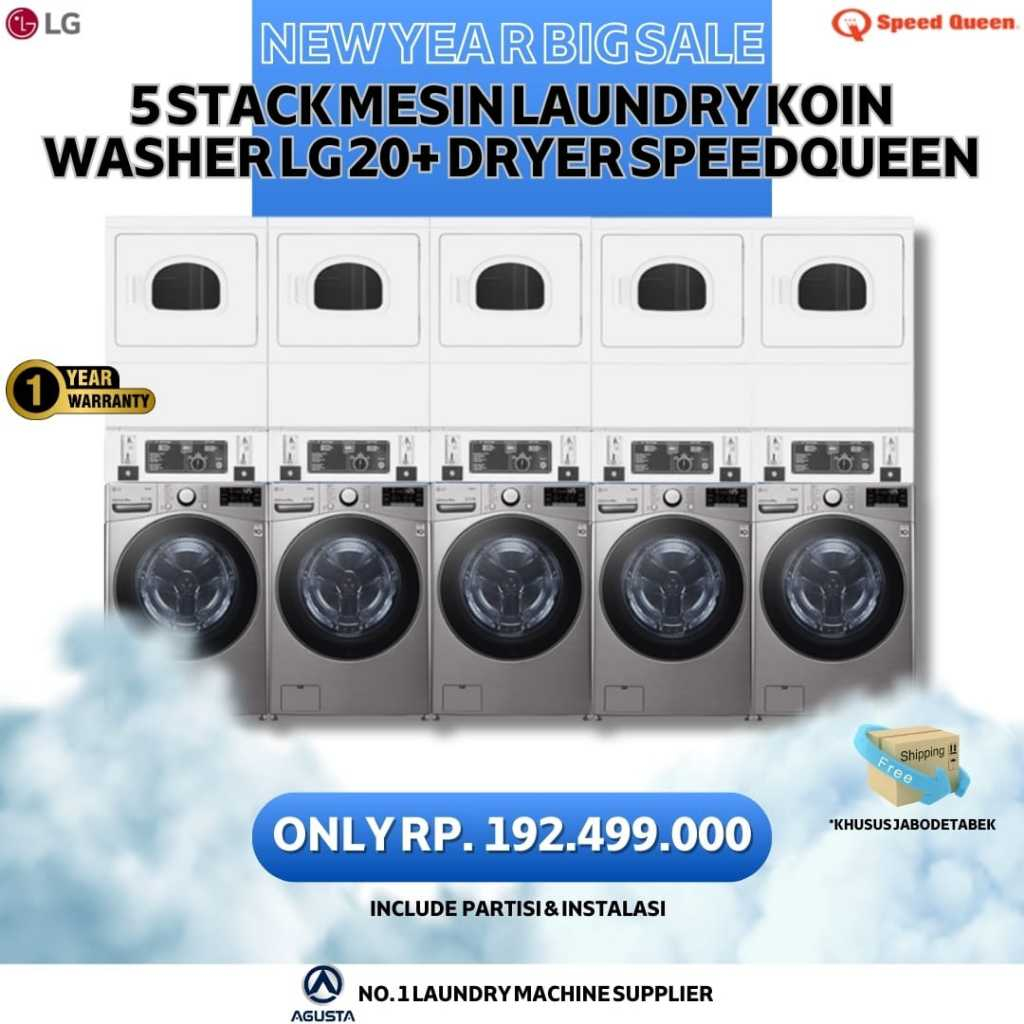 Jual Paket Mesin Laundry Coin 5 Stack Mesin Cuci LG 20 kg & Mesin Pengering Speedqueen 15 kg ...