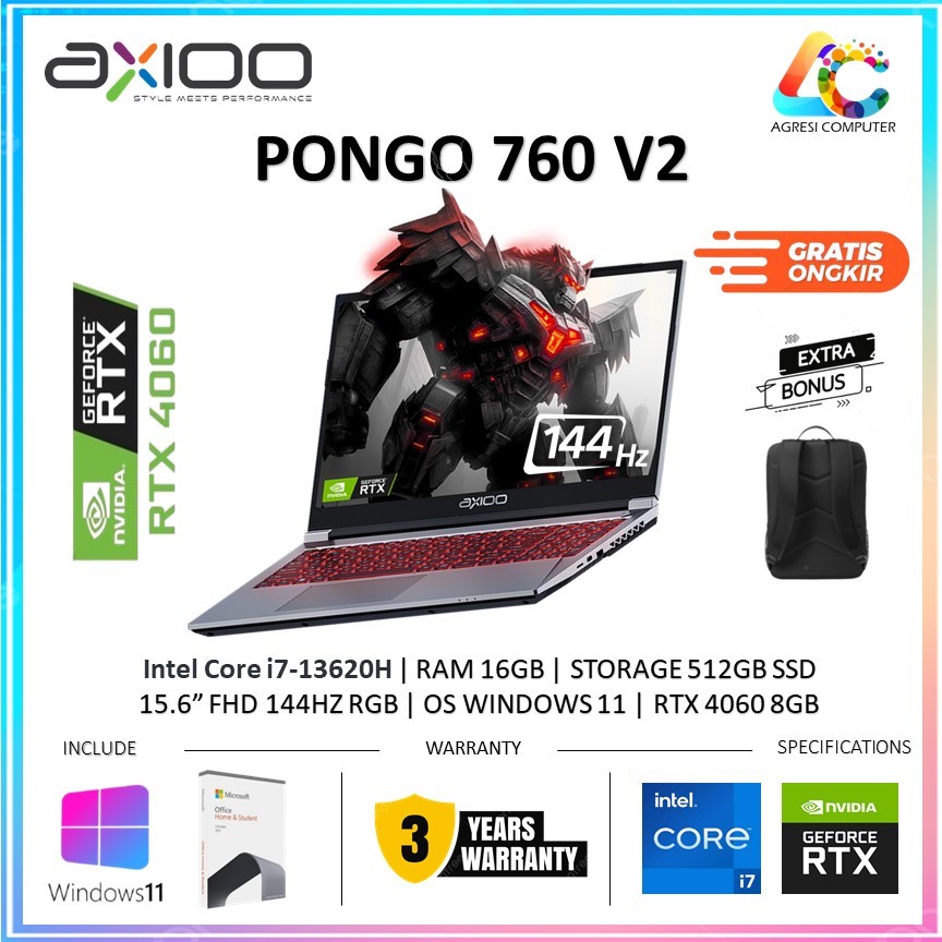 Jual Axioo Pongo 760 V2 i7-13620H RTX 4060 RAM 16GB 512GB 15.6" FHD ...