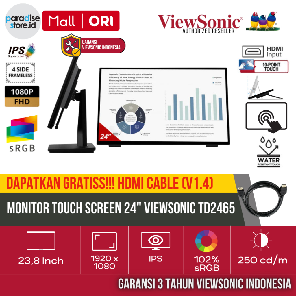 Jual Monitor Touch Screen 24" ViewSonic TD2465 Full HD 1080 60Hz 7ms ...