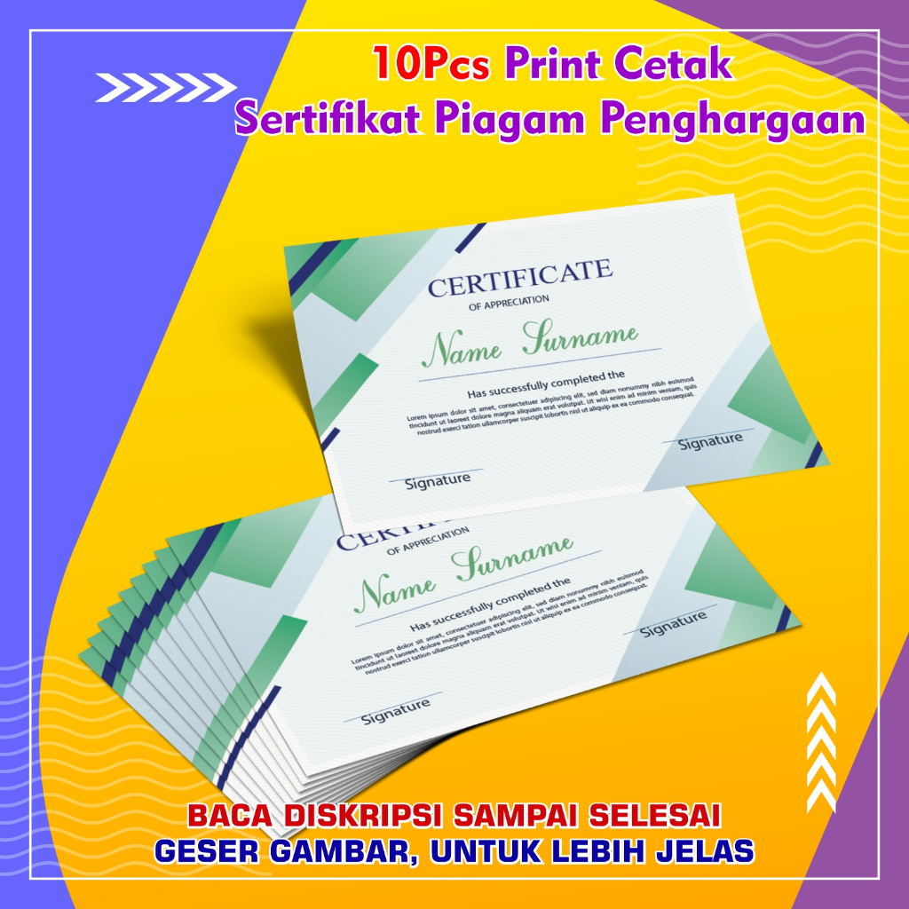 Jual 10 Pcs Print Cetak Sertifikat Piagam Penghargaan Ukuran F4 A4 ...