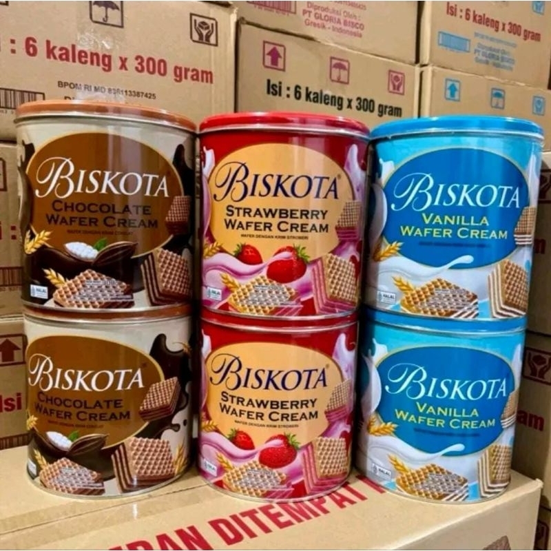 Jual BISKOTA KALENG WAFER CREAM 1 DUS [ISI 6 PCS] WAFER KALENG VANILA ...