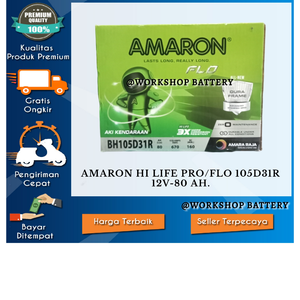 Jual AKI AMARON HI LIFE FLO 105D31R / 95D31R 12V-80 AH. | Shopee Indonesia