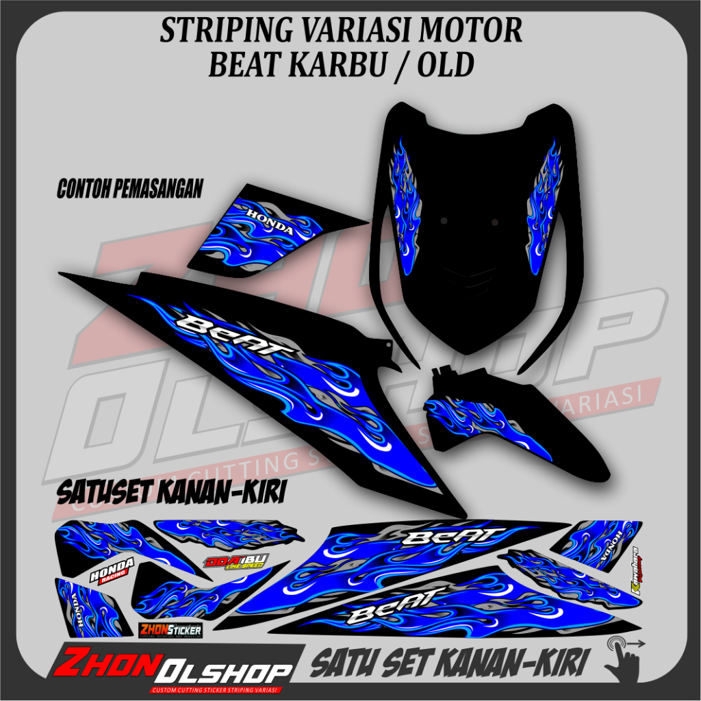 Jual Stiker Variasi Honda Beat CArbu / Old Design Api Sticker Striping ...