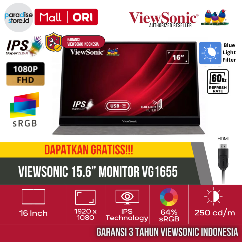 Jual ViewSonic VG1655 - 15.6" Portable Monitor | 1080p | USB-C | Mini ...
