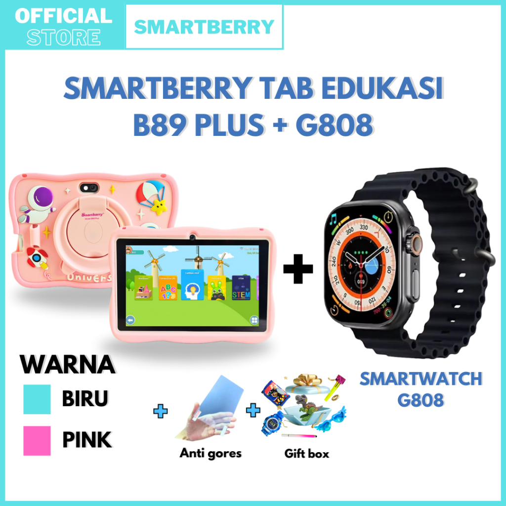 Jual Paket Tablet Edukasi Smartberry B89 Plus + Smartwatch G808 Anak ...