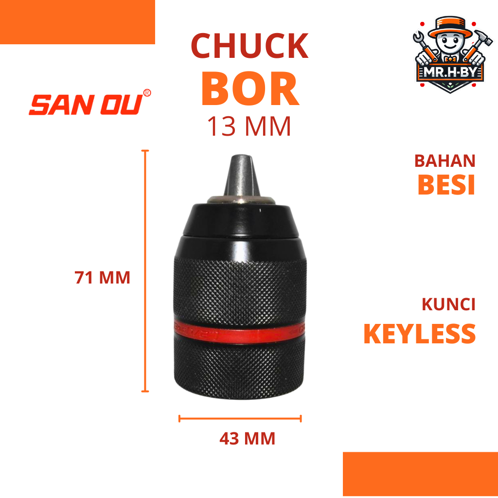 Jual SAN OU Kepala Bor Drill Chuck 13mm Kepala Mesin Bor Tanpa Kunci ...