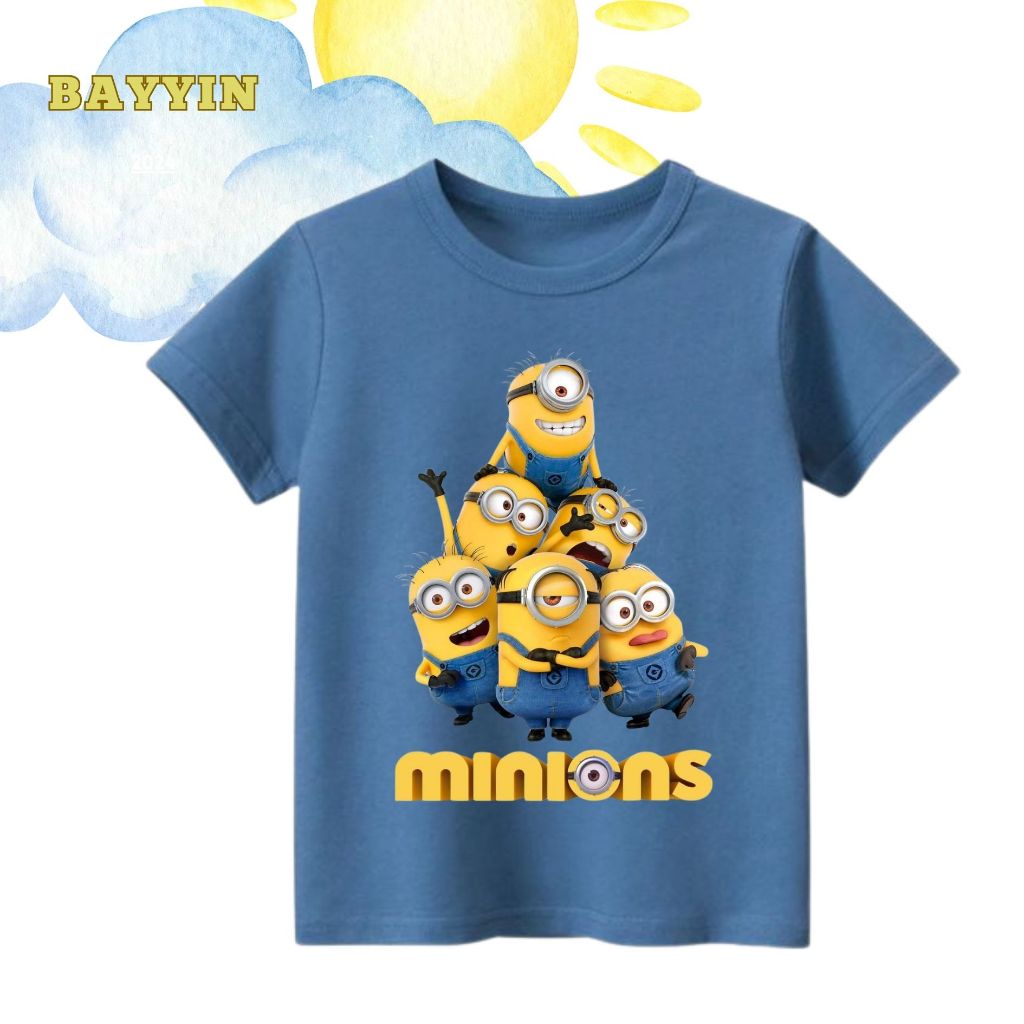 Jual Kaos Anak Custom Nama Combed 30s Gambar kartun MINION Untuk Anak dan Hadiah kaos Anak Laki ...