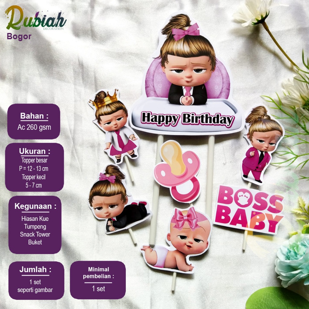 Jual Custom cake Topper Nama Foto Karakter Boss Baby Girl Hiasan Kue ...