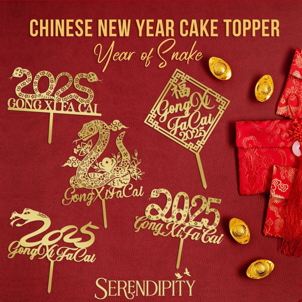 Jual Chinese New Year Gold Mirror Cake Topper Year of Snake | Hiasan ...