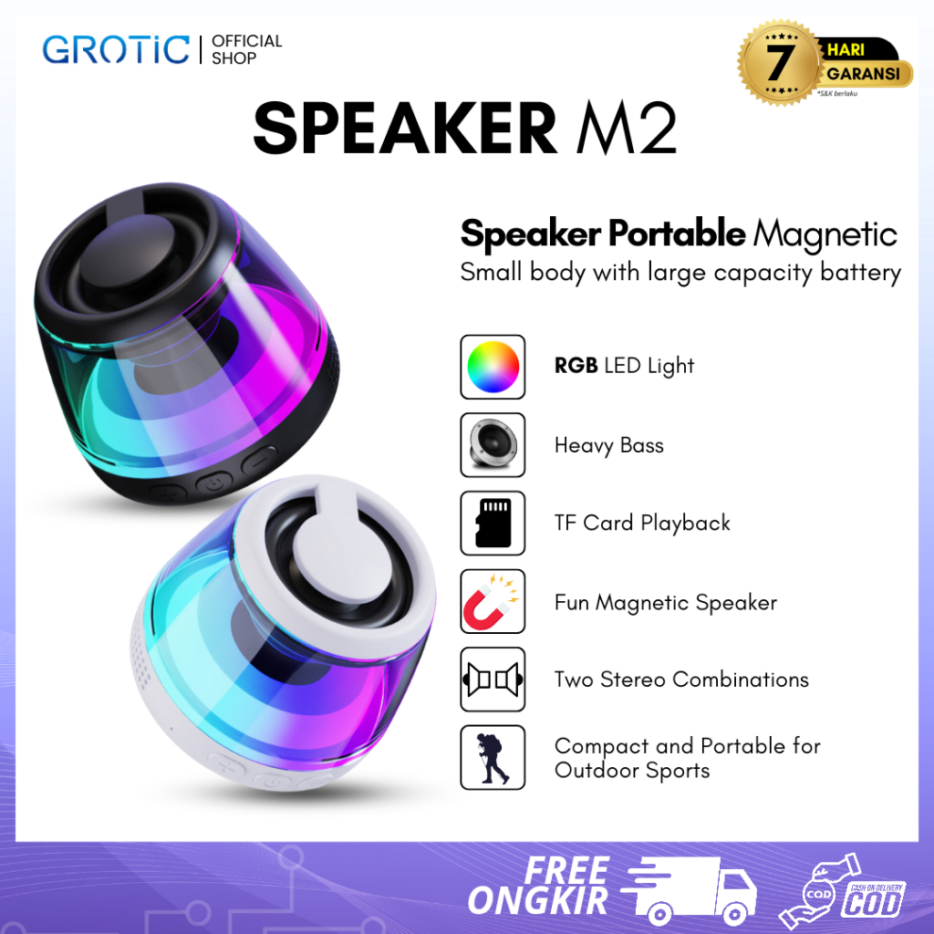 Jual GROTIC Speaker Mini Portable Wireless Bass Stereo Magnetic RGB ...
