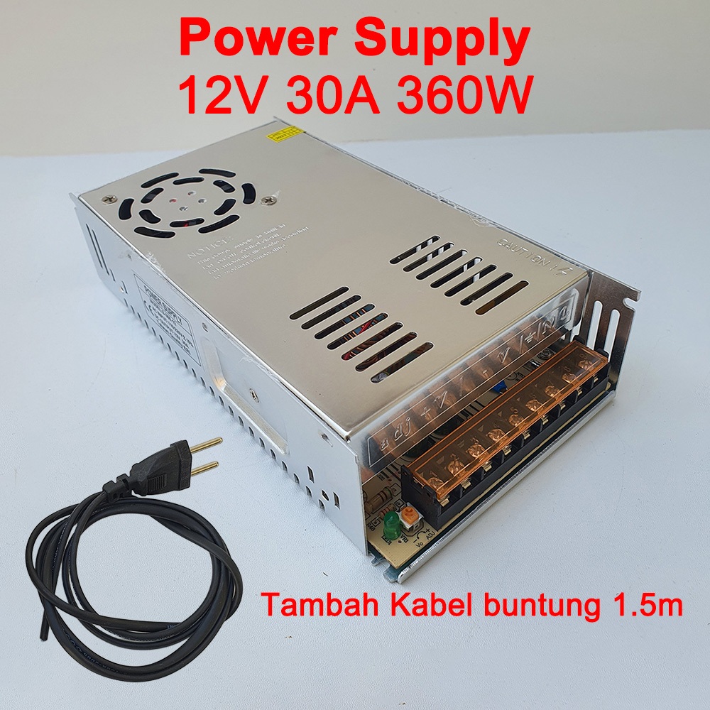 Jual Power Supply Switching 12V 30A 360W Adapter Trafo PSU kipas Untuk CCTV LED Strip + kabel ...