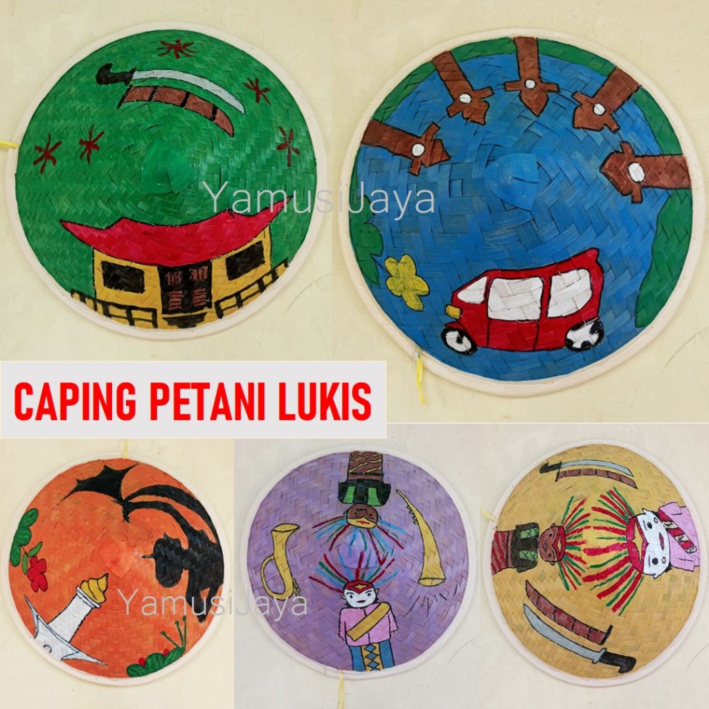 Jual Caping Petani Lukis / Topi Caping Bambu Unik Tema Betawi | Shopee ...