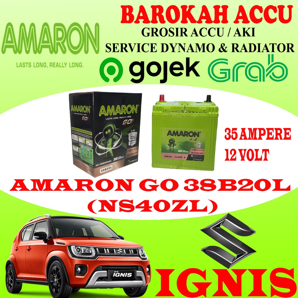Jual AKI MOBIL SUZUKI IGNIS AMARON GO 38B20L / NS40ZL , 35 AH | Shopee ...