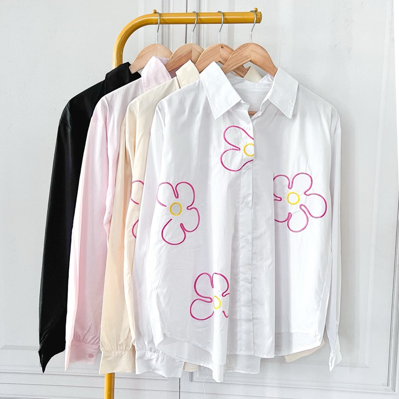 Jual Closetlovers - Audrey Kemeja katun bordir motif bunga warna pastel ...