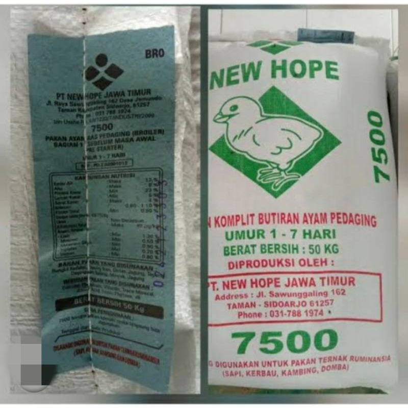Jual New hope 7500 pur pakan unggas ayam pedaging starter 1kg | Shopee ...