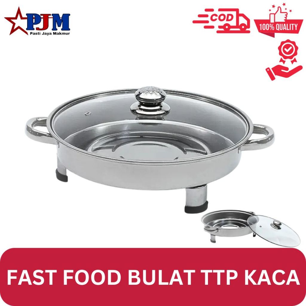 Jual Fast Food Bulat Tutup Kaca PJM034/Tempat makan Prasmanan Stainless ...