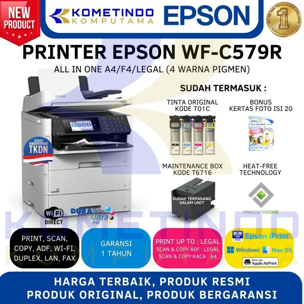 Jual C579R TKDN Epson WorkForce Pro WF-C579R Duplex All-in-One Inkjet Printer Fotokopi 579 C579 ...