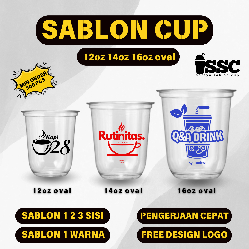 Jual Sablon Cup Oval Ukuran 12,14,16 oz | Sablon gelas cup | Sablon cup ...