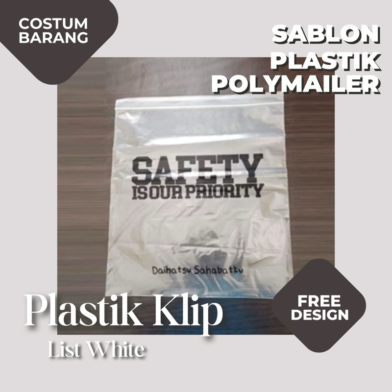 Jual COSTUM SABLON PLASTIK KLIP LIST PUTIH TRANSPARAN KEMASAN BAJU ...
