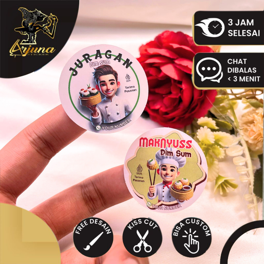 Jual 5-8 Arjuna Stiker Label Logo Makanan Sticker Edisi Tema Dimsum ...