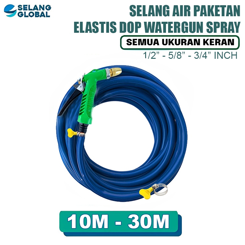 Jual GLOBAL Selang Air Cuci Motor 10 Sampai 30 Meter 1/2 5/8 3/4 Inch Sepaket Semprotan Air ...