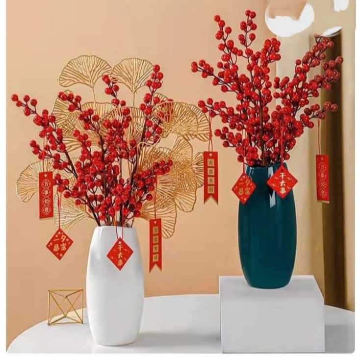 Jual Dekorasi Imlek Bunga Artificial Holly Flower Hiasan Cherry Berry ...