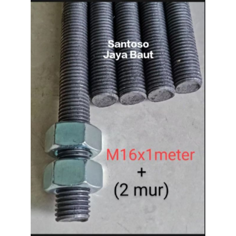 Jual As Drat M16 Panjang 1 Meter( Drat Kasar)+2 Mur Baut Long Full Drat ...
