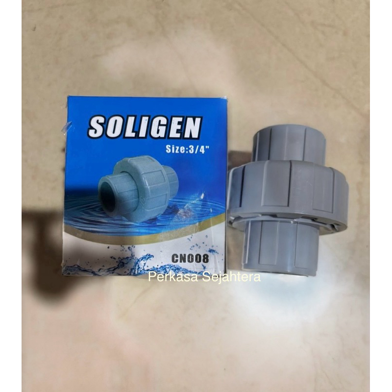 Jual Watermur PVC SOLIGEN cn008 3/4" Inch / Water Mur Pompa Plastik PVC polos / Union Fitting ...