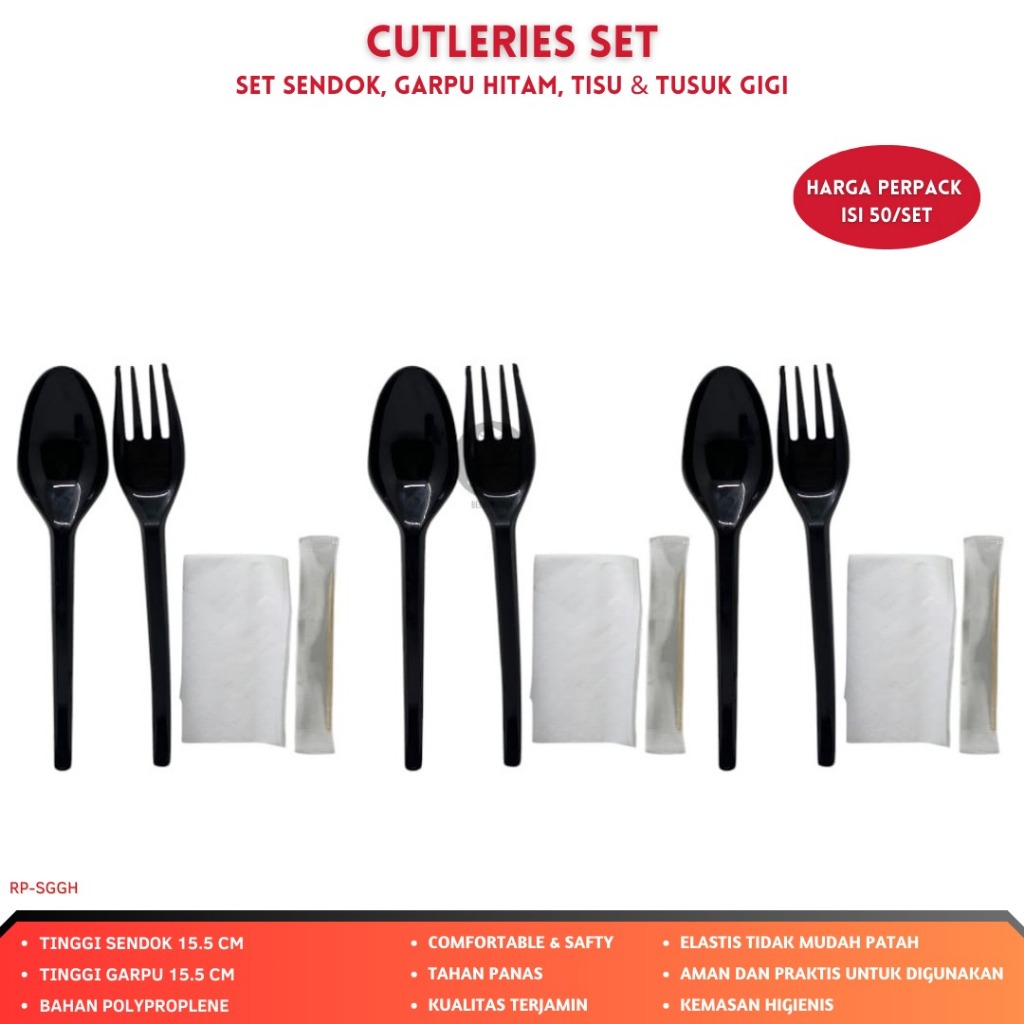 Jual Cutleries Set Sendok Garpu Warna Hitam Tisu Tusuk Gigi ( Isi 50 ...