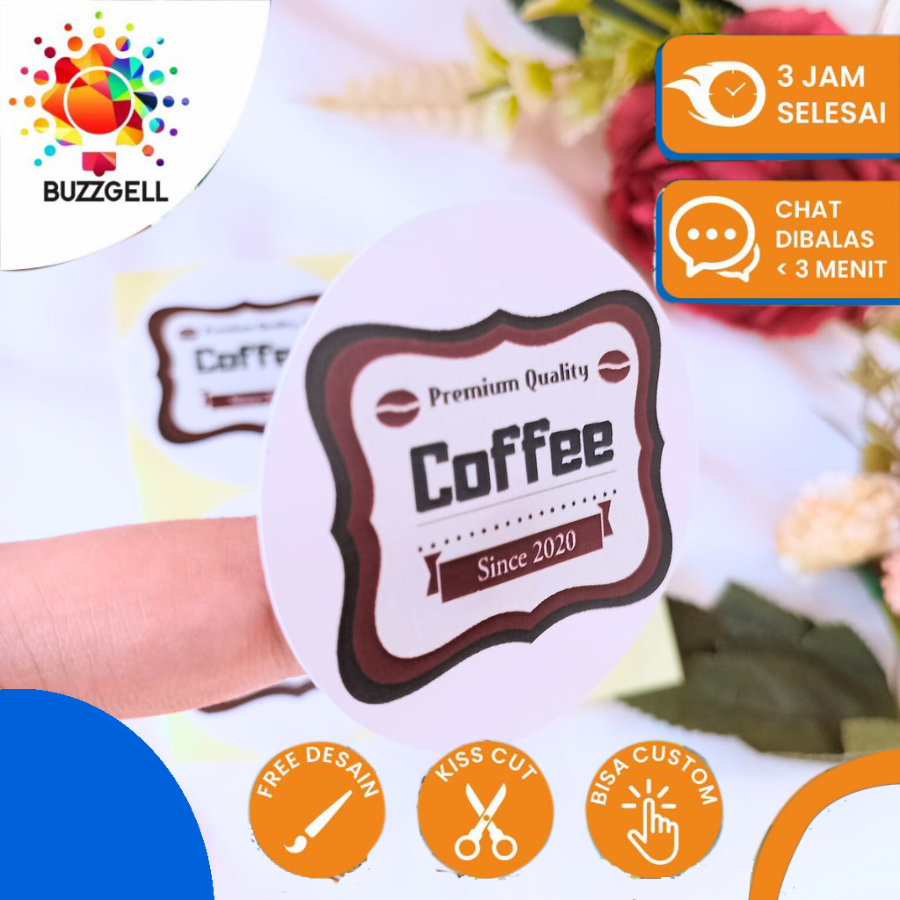 Jual 5-8 Buzzgell Stiker Label Kopi Sticker Minuman Coffe Bentuk Bulat ...