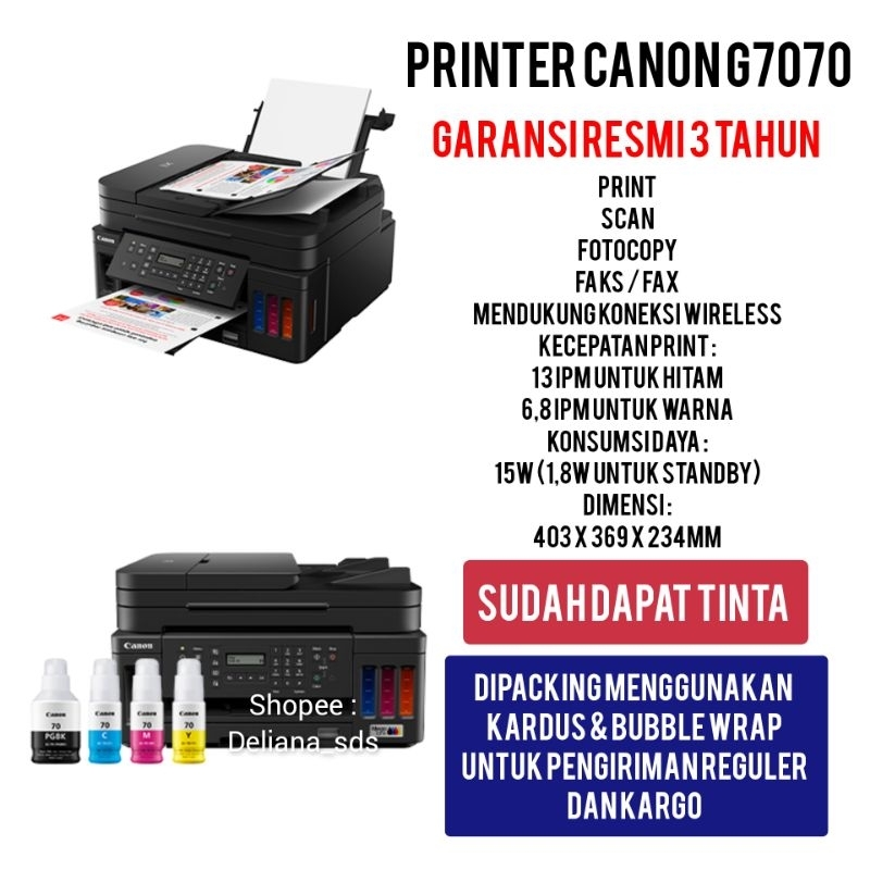 Jual Printer Canon G7070 Print Scan Copy Fax Wifi Garansi Resmi 1 Tahun Printer Pixma Canon ...