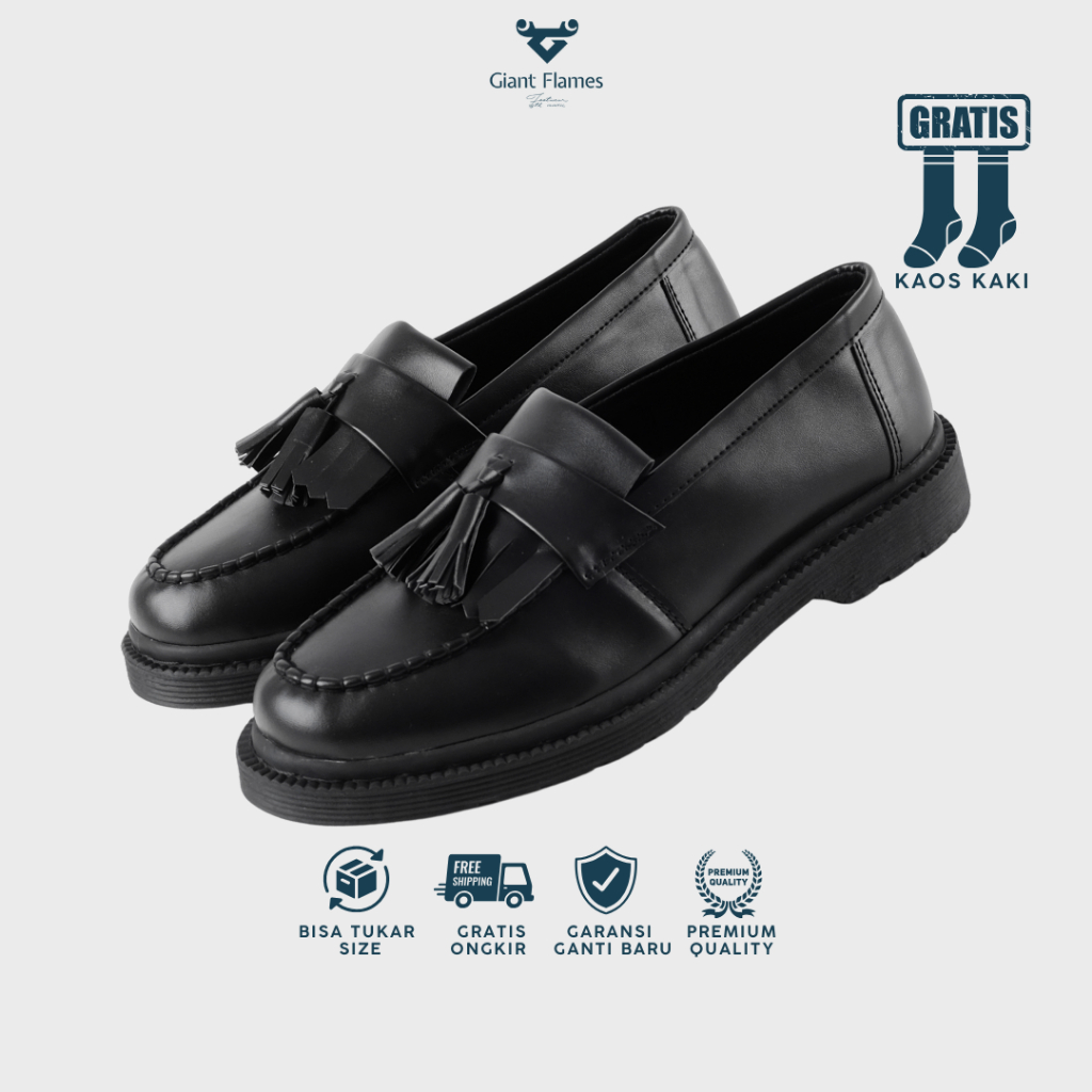 Jual Giant Flames - Mone Full Black GF-006 Sepatu Loafer Pria Slip On Formal Kasual Kantor Kerja ...