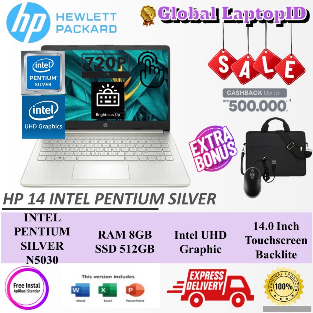 Jual NEW Laptop HP 14 Intel Pentium Silver N5030 RAM 8GB 256GB SSD ...
