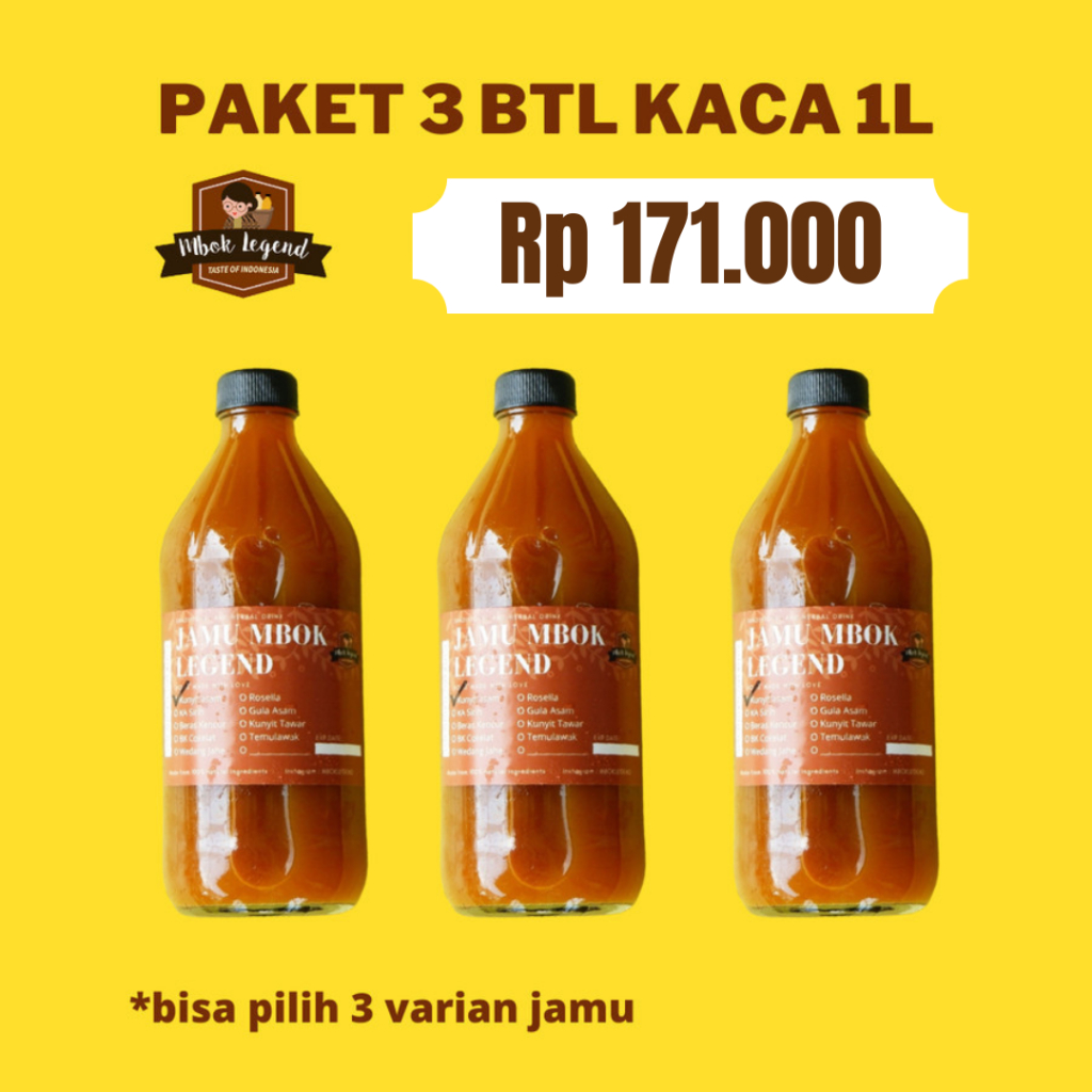 Jual PAKET 3 BOTOL KACA 1000 ML Jamu Mbok Legend | Shopee Indonesia