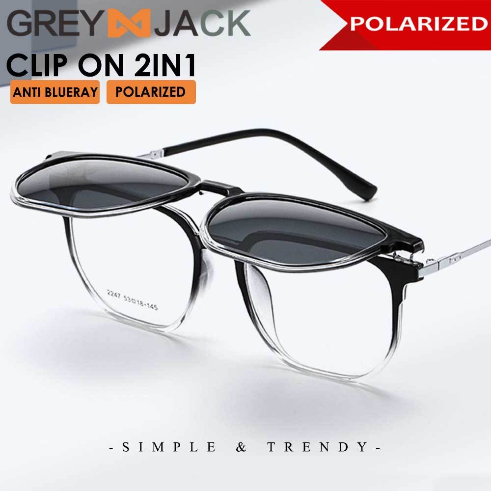 Jual Grey Jack Kacamata Clip On Model Kotak TR+Metal Fashion Pria Wanita Bisa Minus Free Lens ...