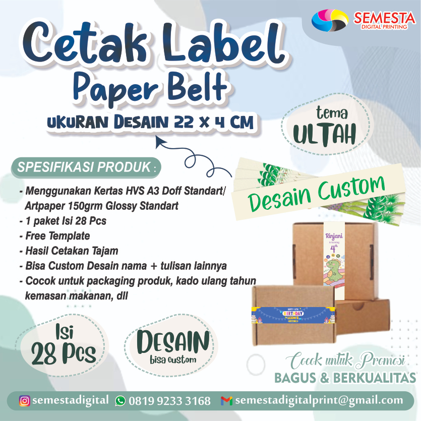 Jual CETAK LABEL PAPER BELT / PACKAGING / CUSTOM DESAIN ukuran 22x 4 cm ...