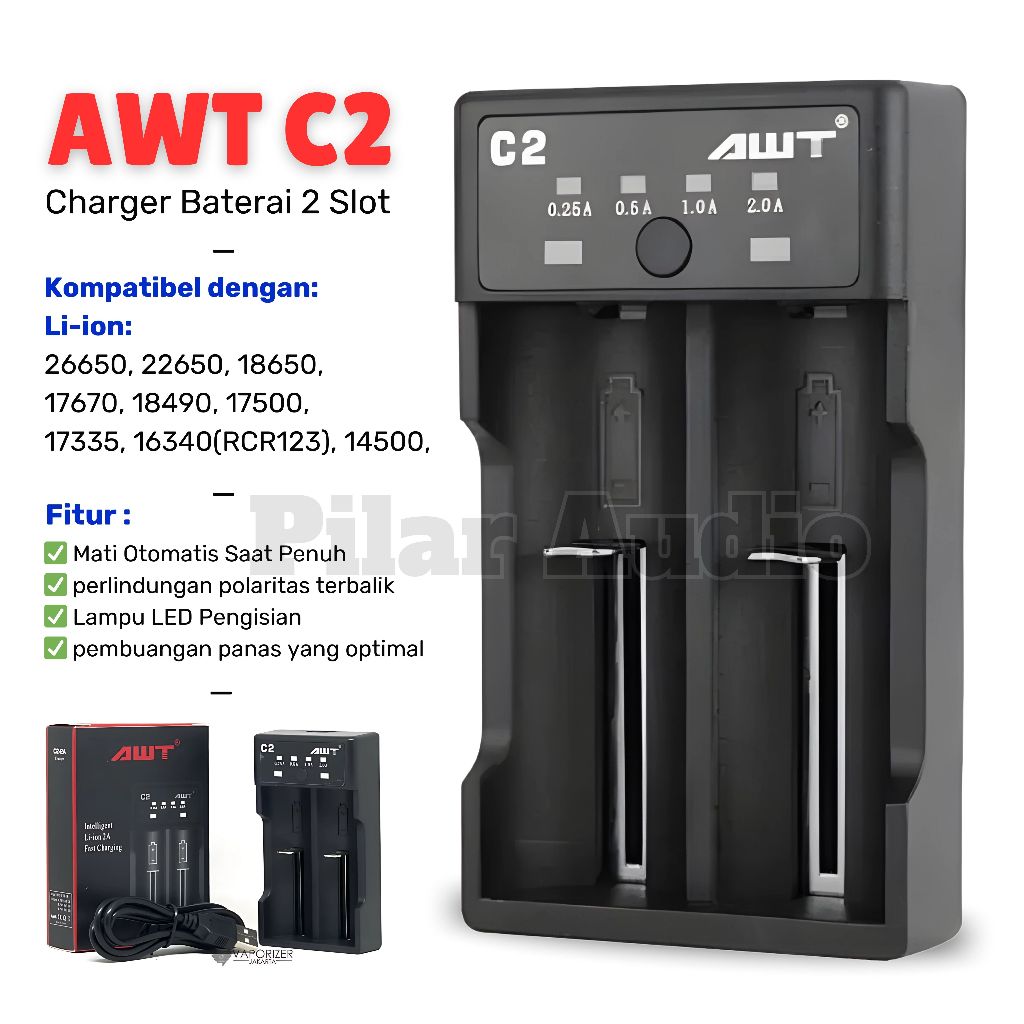 Jual Charger Baterai Universal AWT C2 2 Slot | Cassan Baterai 2 Slot ...