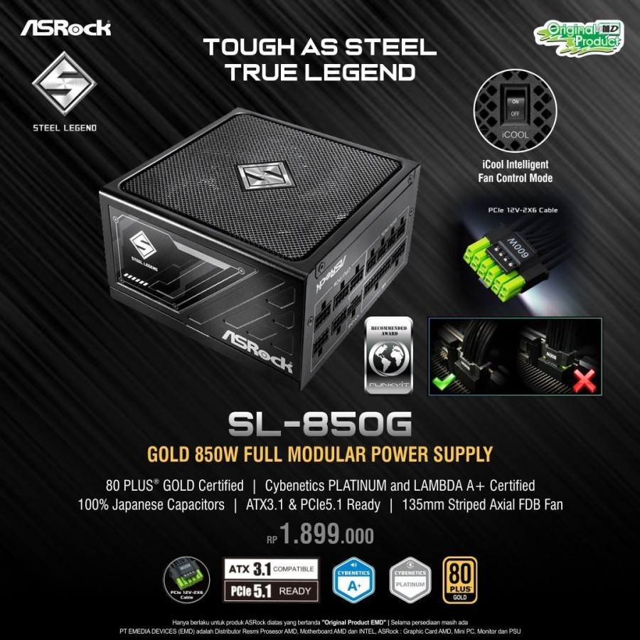Jual ASRock Steel Legend SL-850G FULL MODULAR PCIe 5.1 PSU 850W 80+ GOLD SL850G | Shopee Indonesia