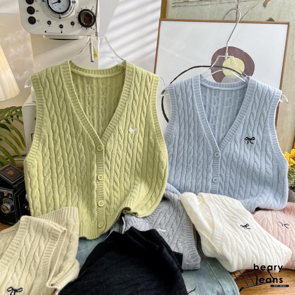 Jual BEARY JEANS BJ289 | Little Ribbon Vest Women Sleeveless Knitted ...