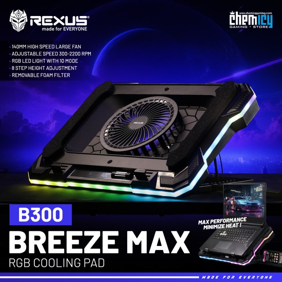 Jual Rexus Breeze MAX B300 / B-300 RGB Cooling Pad / Laptop Fan ...