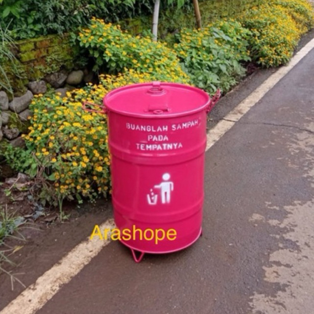 Jual tong sampah besi 60 liter/drum besi tutup lebar/ember besar/pail ...