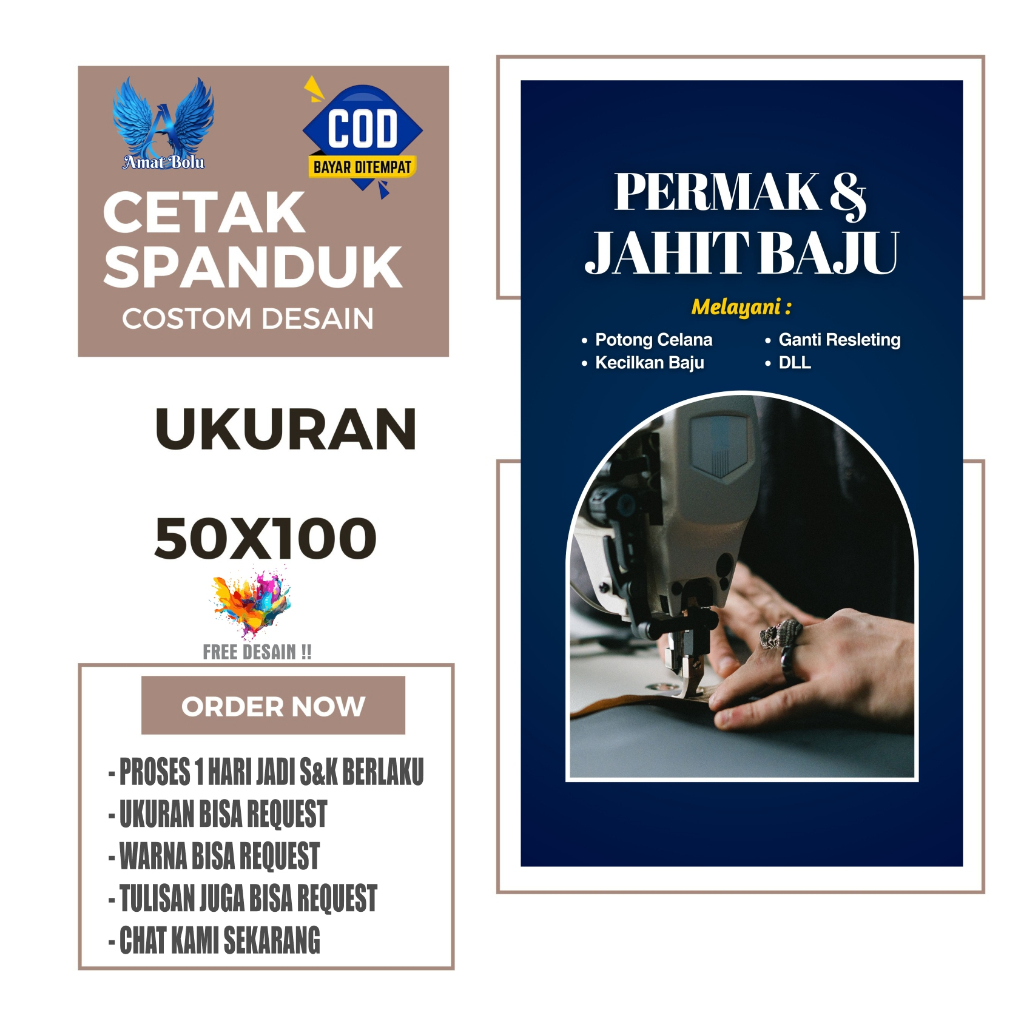 Jual Cetak Spanduk Banner VERMAK & JAHIT BAJU Ukuran 50x100 cm Bisa ...