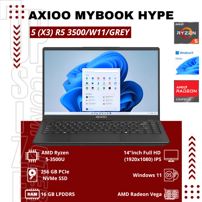 Jual Axioo Mybook Hype 5 (X3) R5 3500/W11/GREY | Shopee Indonesia