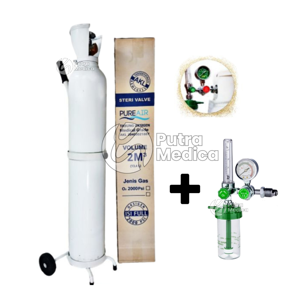 Jual Tabung Oksigen 2m3 Satu Set Lengkap (Tabung + Isi, Troli, Regulator) / Perlengkapan Alat ...