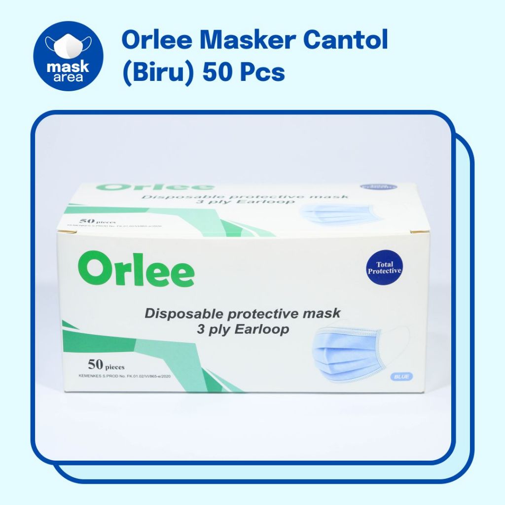 Jual Masker Orlee Earloop (Cantol) Biru Non-Medis 3 Ply 50 Pcs (Box ...