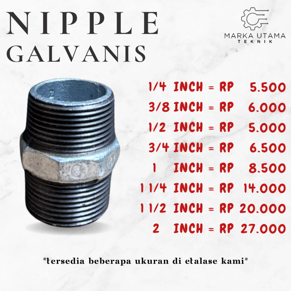 Jual Double Nepel Besi Galvanis Nepple / Nipple Galvanize 1/4" 3/8" 1/2" 3/4" 1" 2" inch BSPT ...