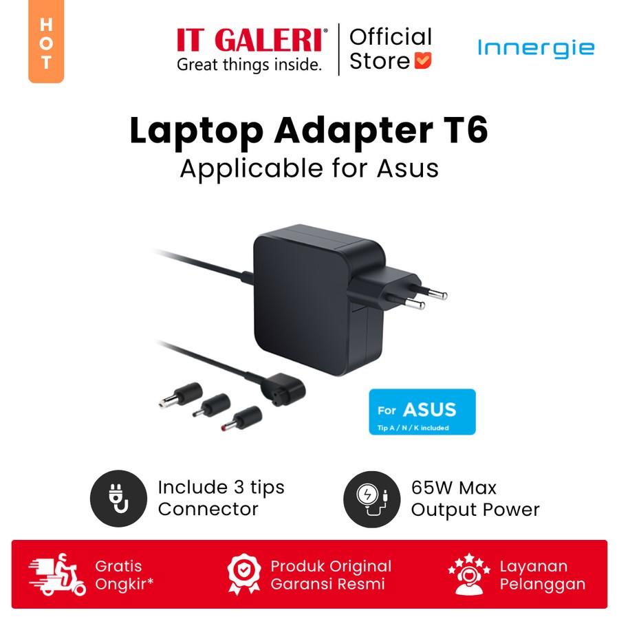 Jual Adapter Innergie 65W Laptop Power Adapter - T6 (ASUS)/ADP-65DW ...