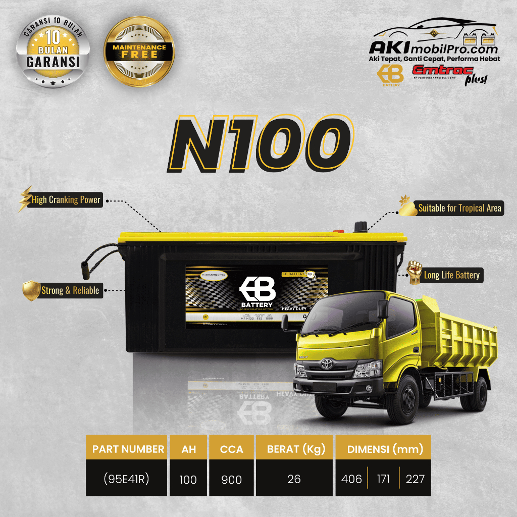 Jual AKI MOBIL EB Battery MF N100 (95E41R) | Aki Mobil Genset | Taft GT | Dyna | Hardtop ...